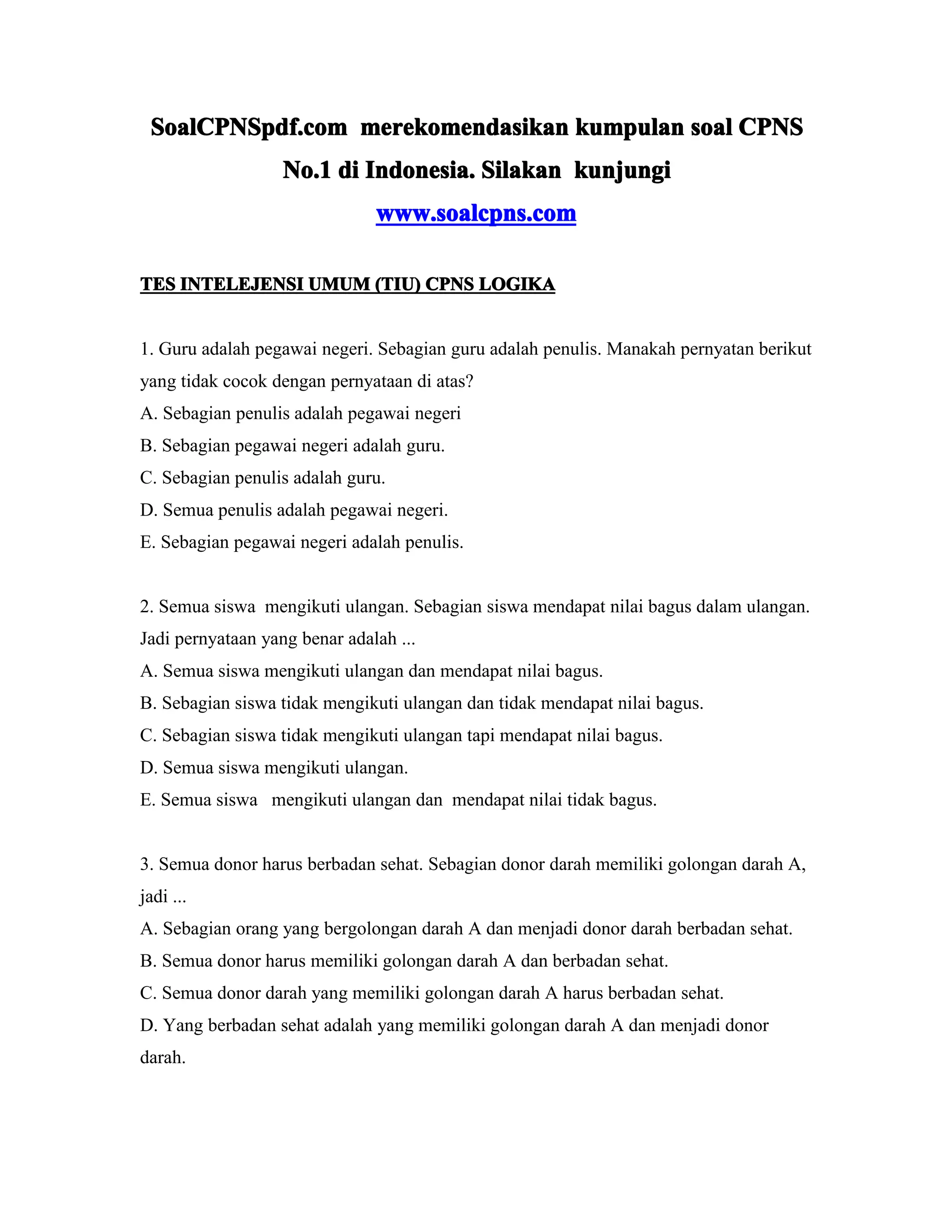 Soal cpns TIU 1 | PDF
