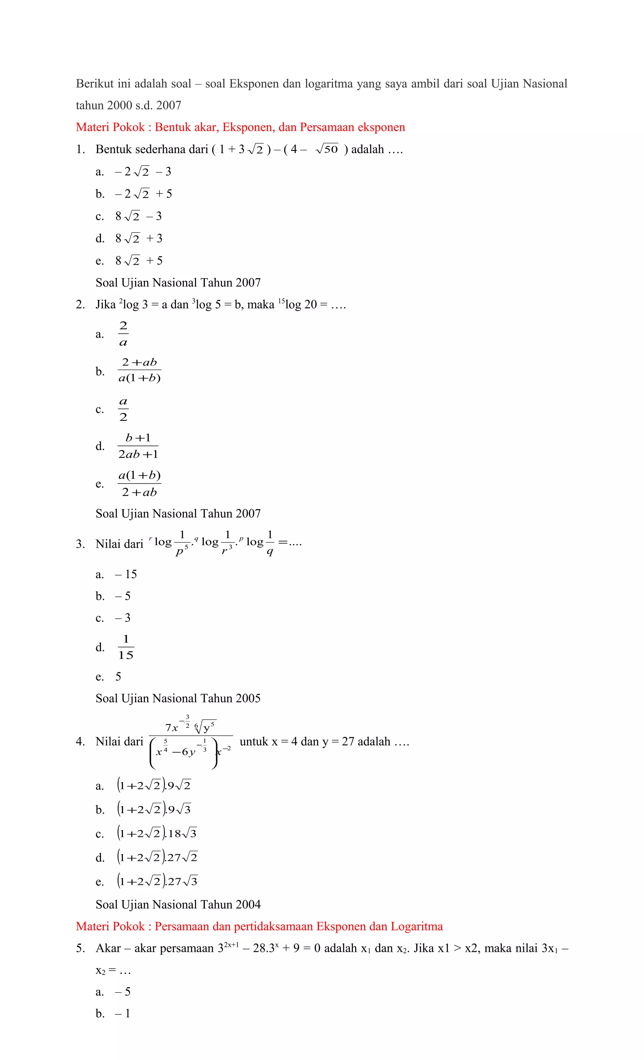 Soal eksponen-logaritma | DOC