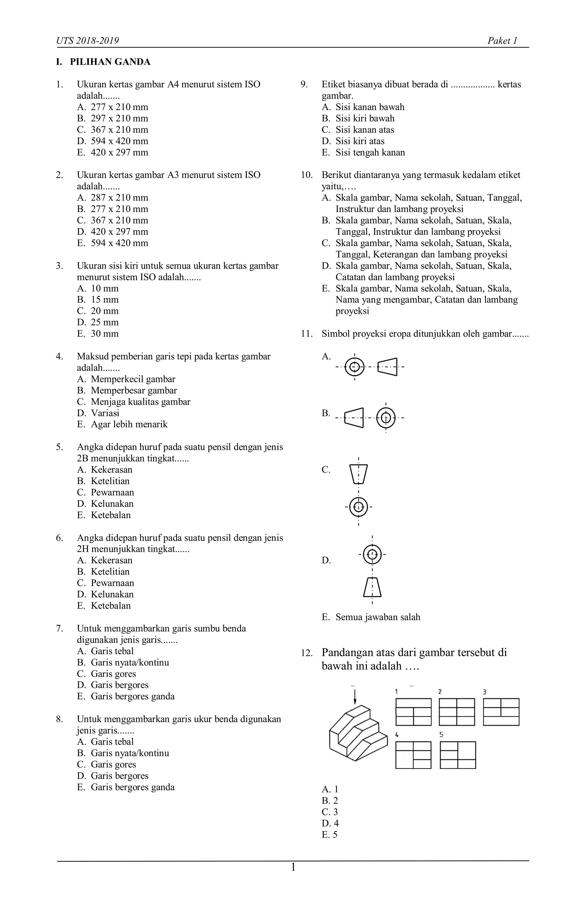 Soal gambar-teknik-uas-kelas-1 | PDF