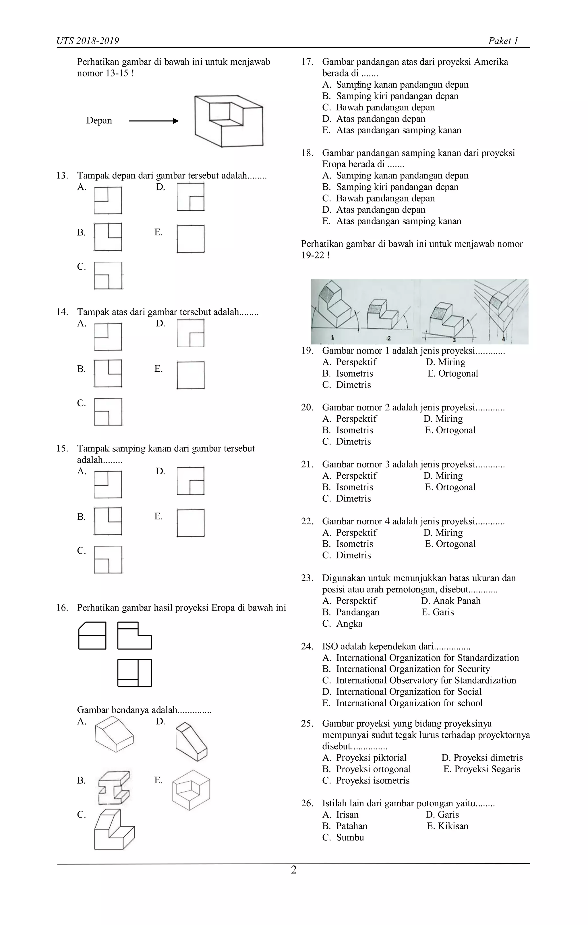 Soal gambar-teknik-uas-kelas-1 | PDF