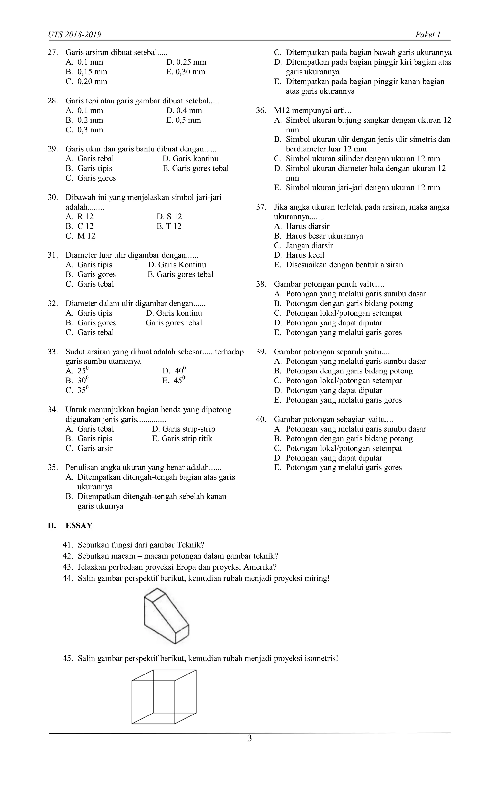 Soal gambar-teknik-uas-kelas-1 | PDF