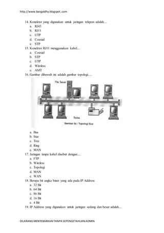 BANK SOAL JARINGAN KOMPUTER TKJ KELAS 12 | DOCX