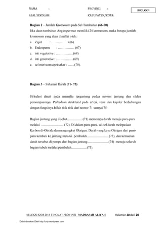 Soal ksm-biologi-ma-tingkat-provinsi-2014 | PDF