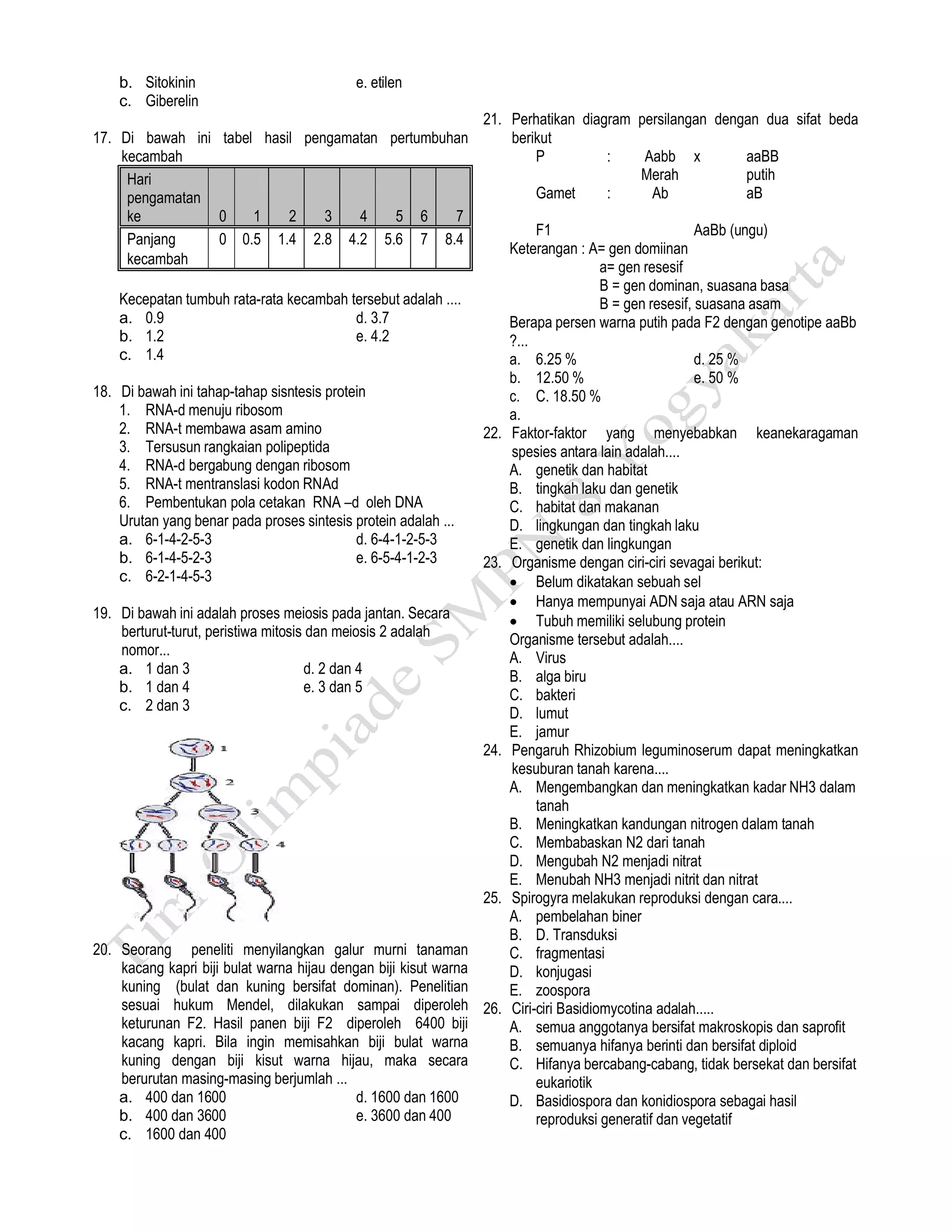 Soal latihan-osn-biologi 1 | PDF