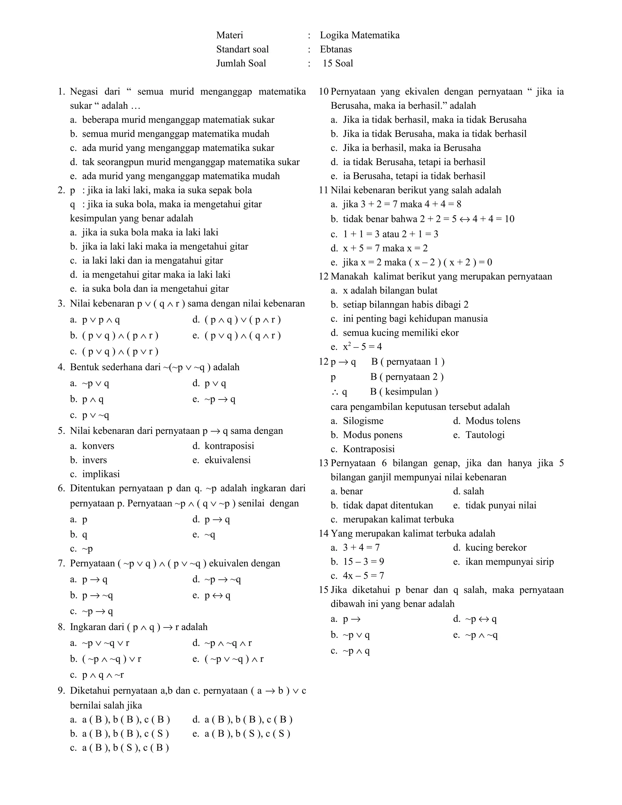 Logika Matematika | DOC