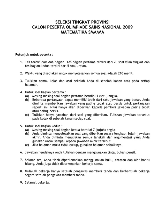 Soal olimpiade-matematika-tk-provinsi-2009 | PDF