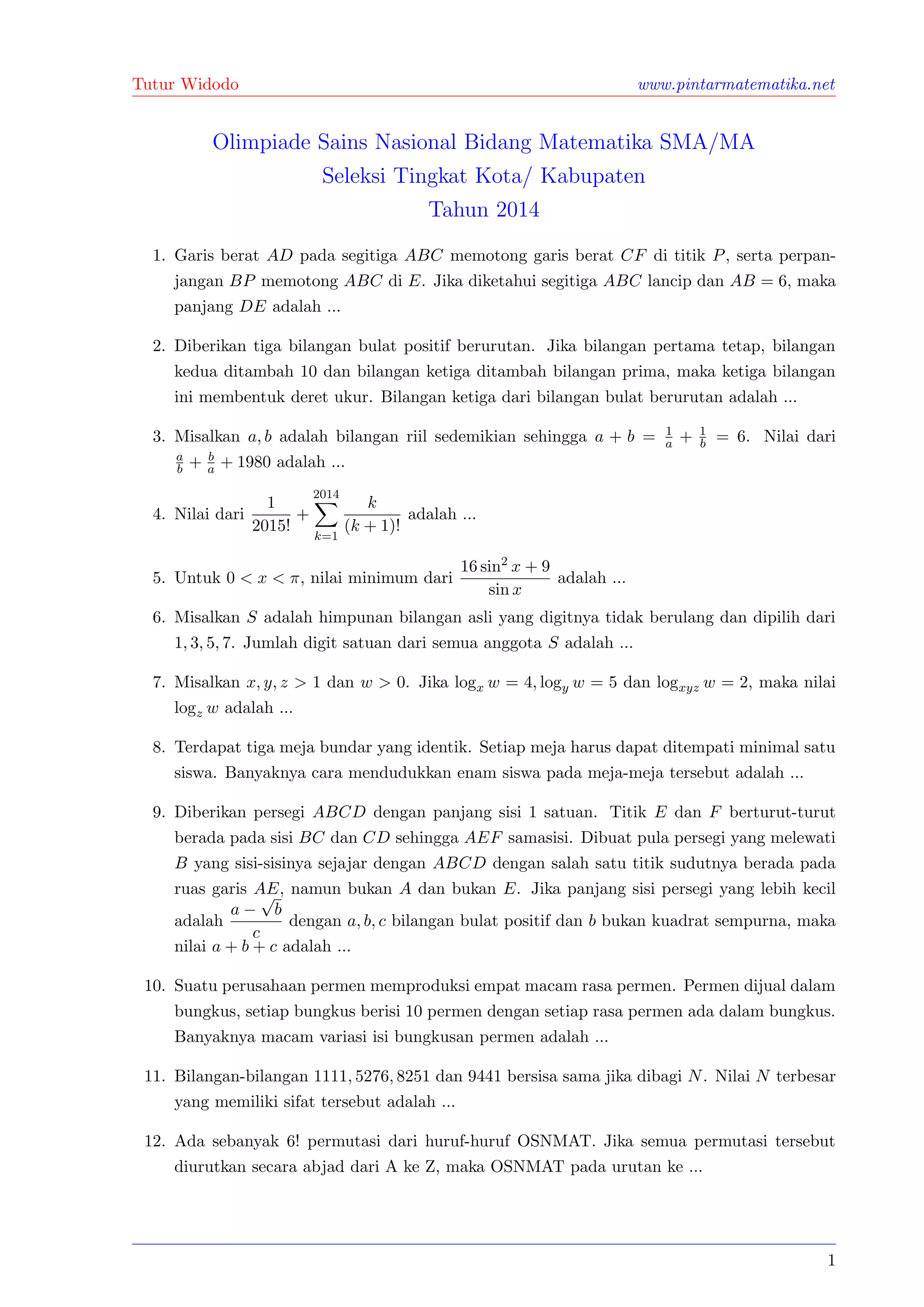 Soal osk-sma-2014 | PDF