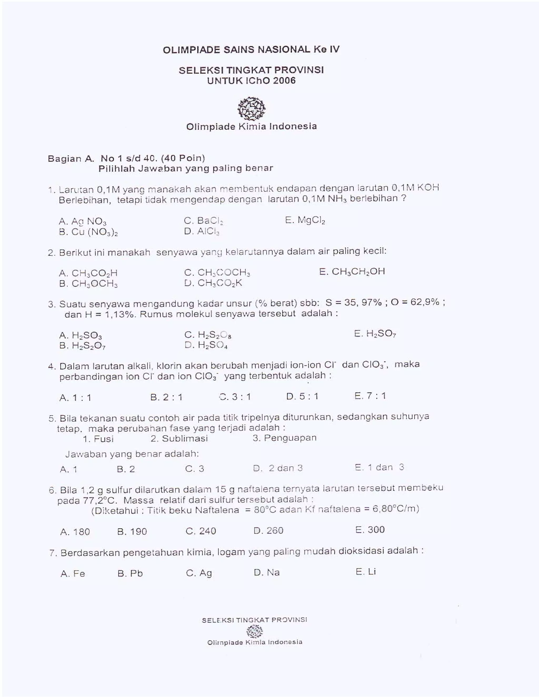 Soal osn-kimia-tk-provinsi-tahun-2005 | PDF