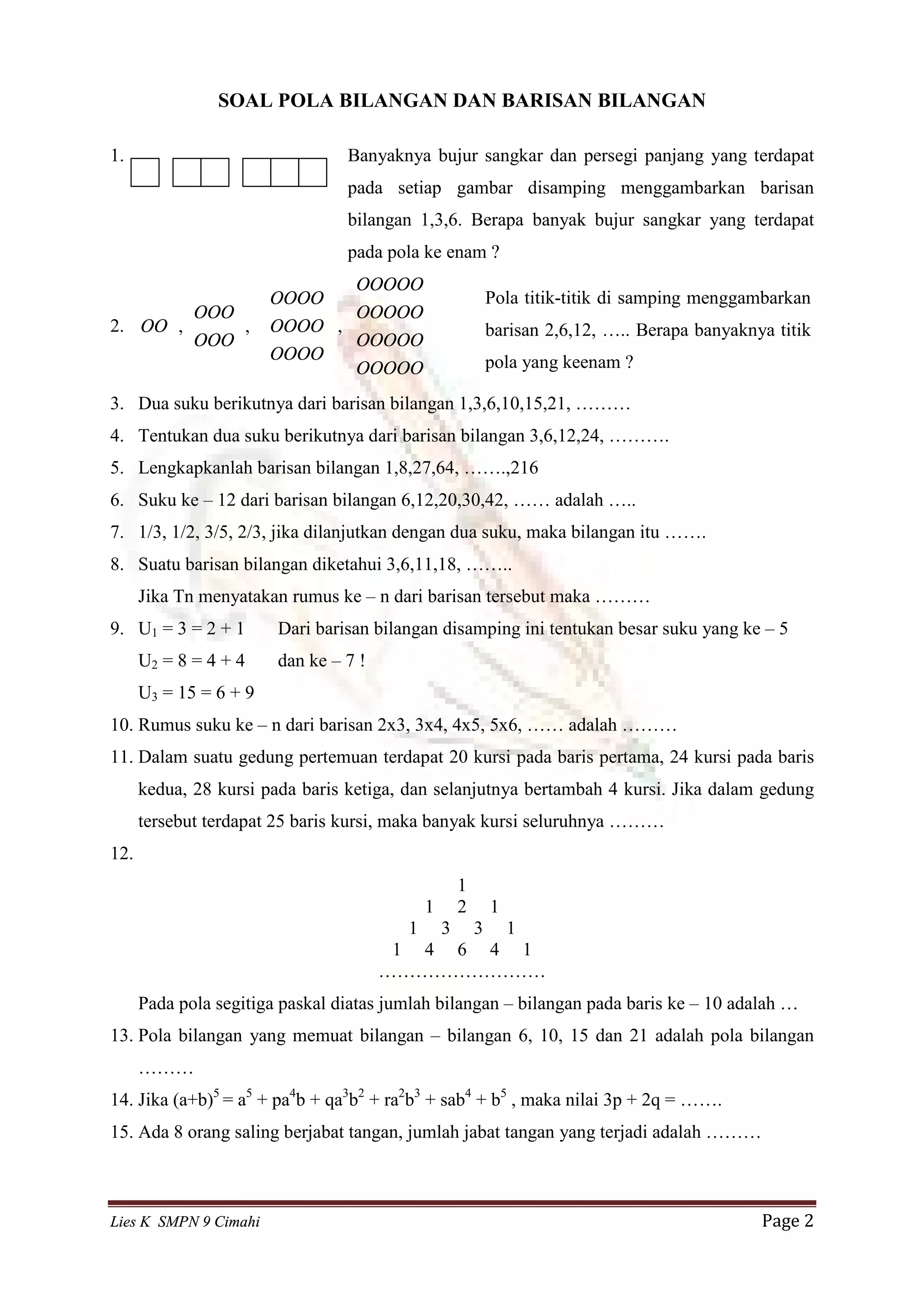 Soal pola-bilangan | PDF