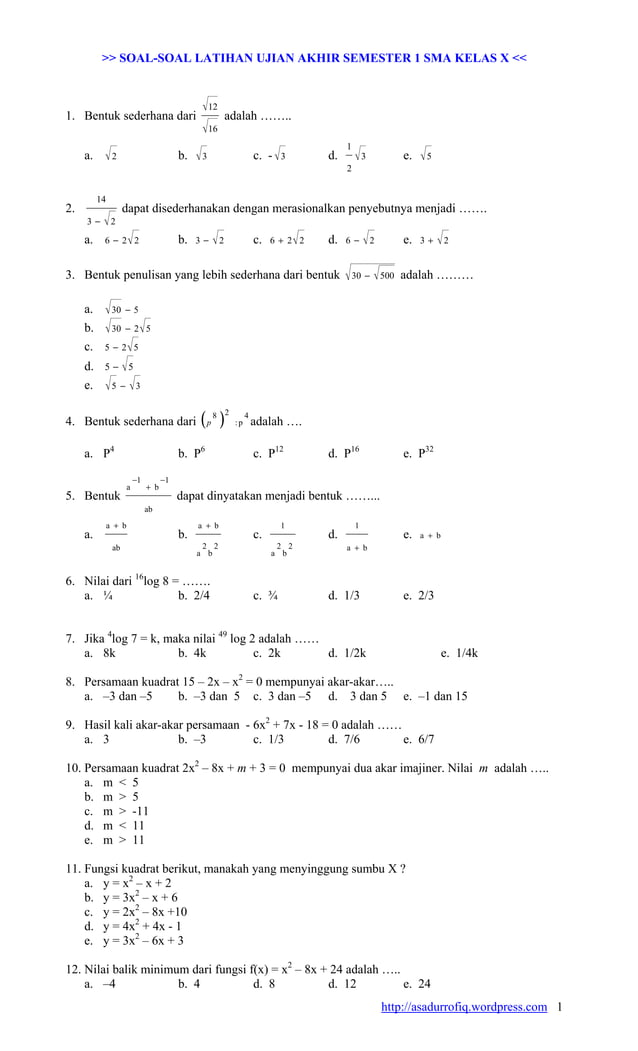 Soal soal-latihan-ujian-akhir-semester-1-sma-kelas-x1 | PDF