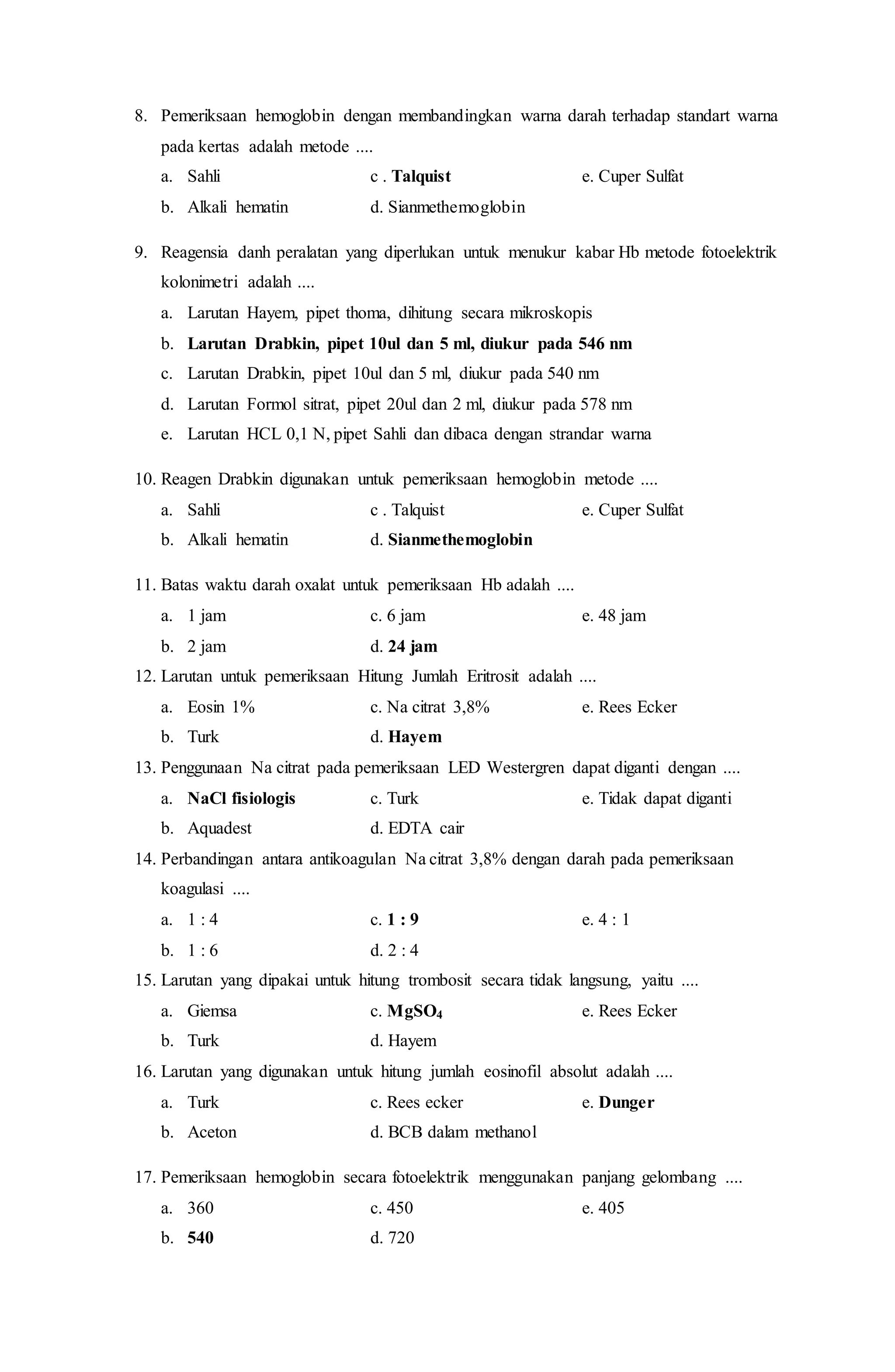 Soal soal hematologi | DOCX