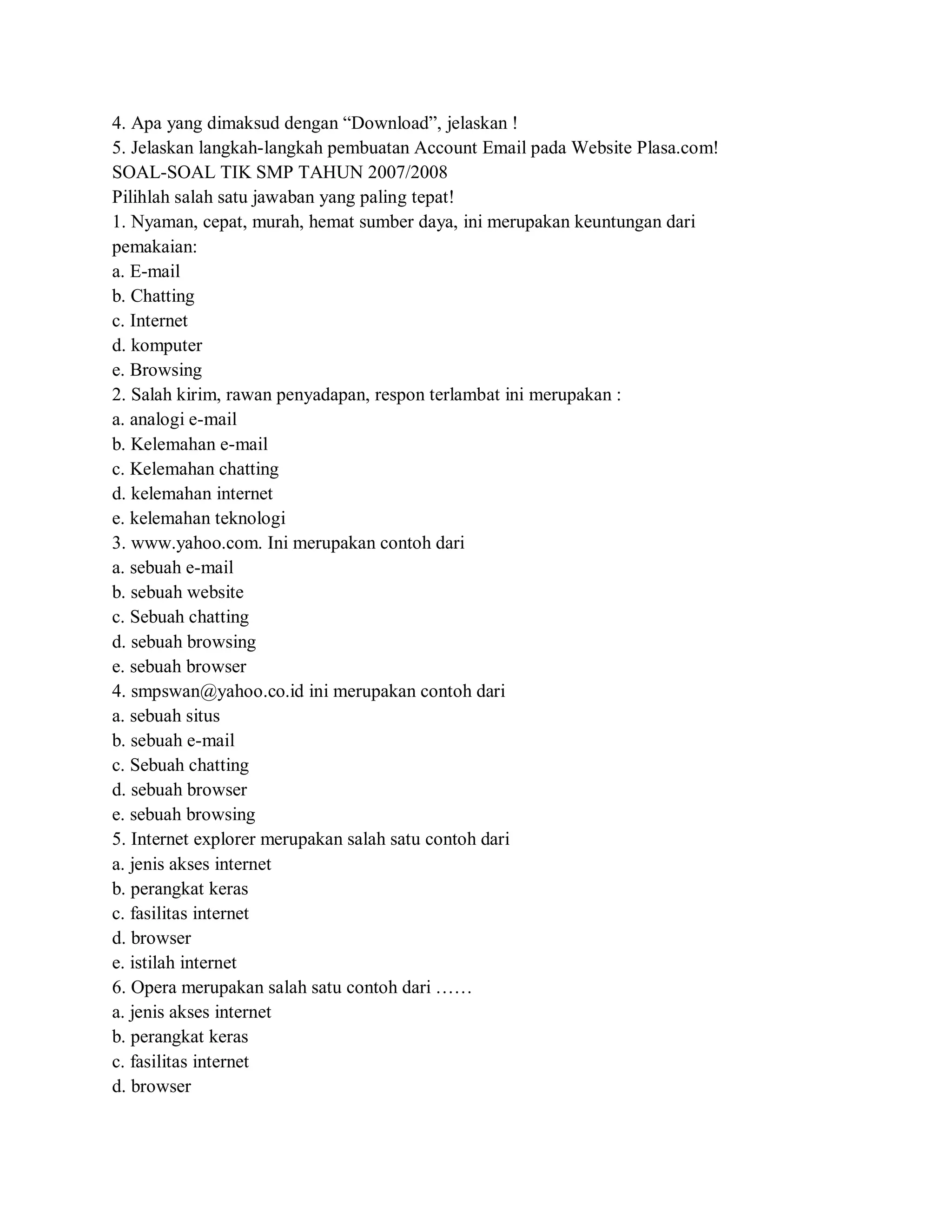 Soal soal tik smp 400 soal | PDF