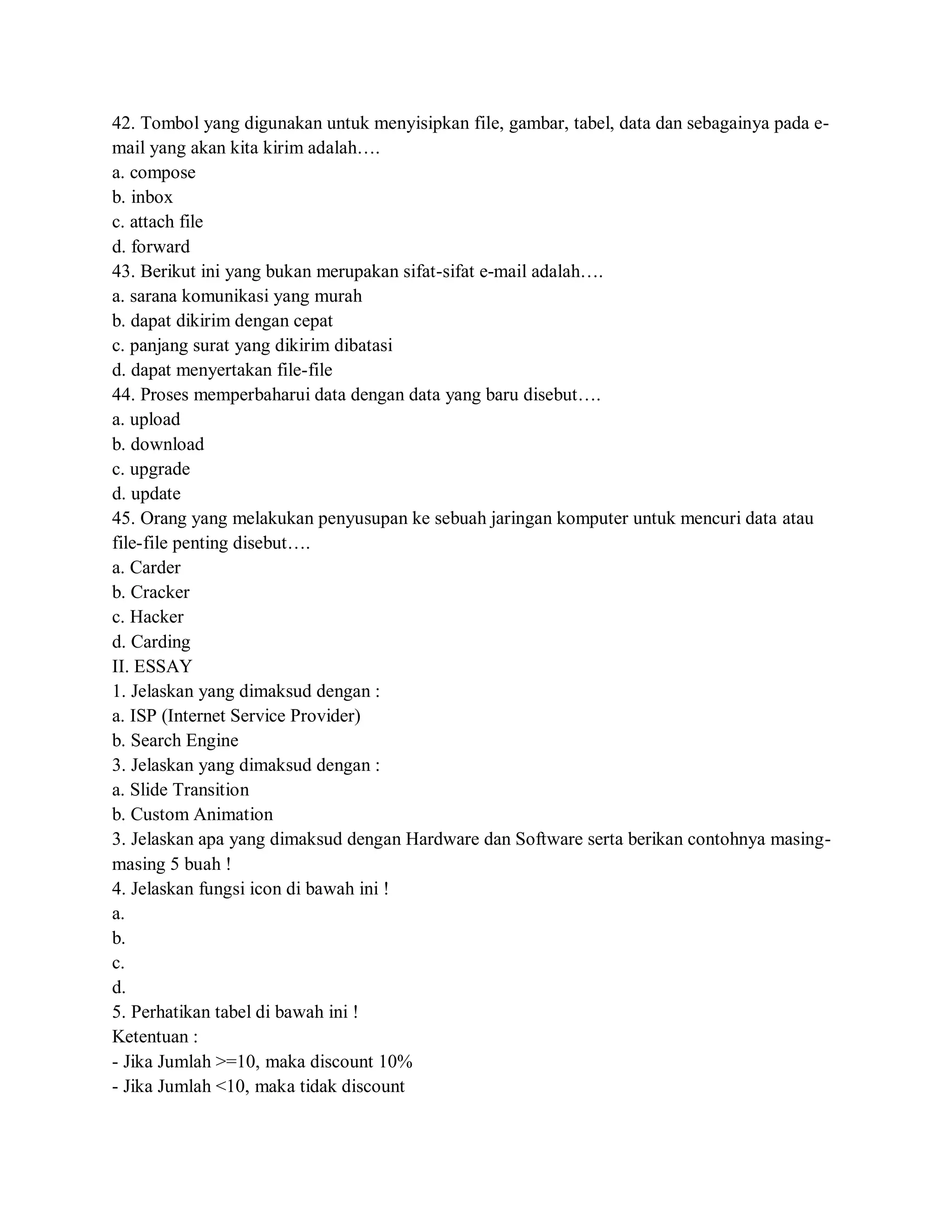 Soal soal tik smp 400 soal | PDF