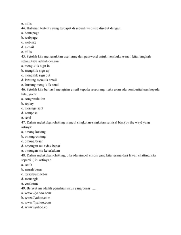 Soal soal tik smp 400 soal | PDF