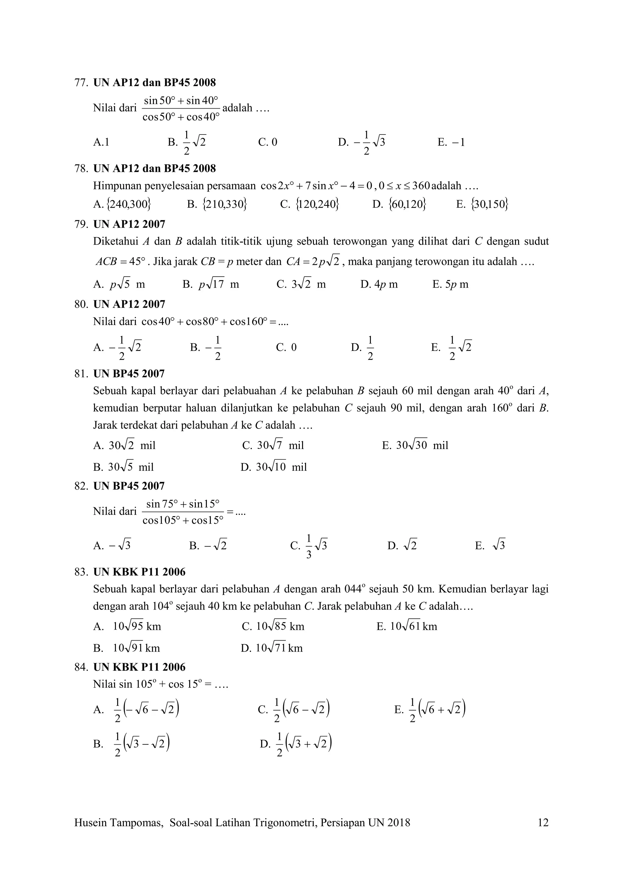 Soal soal trigonometri | PDF