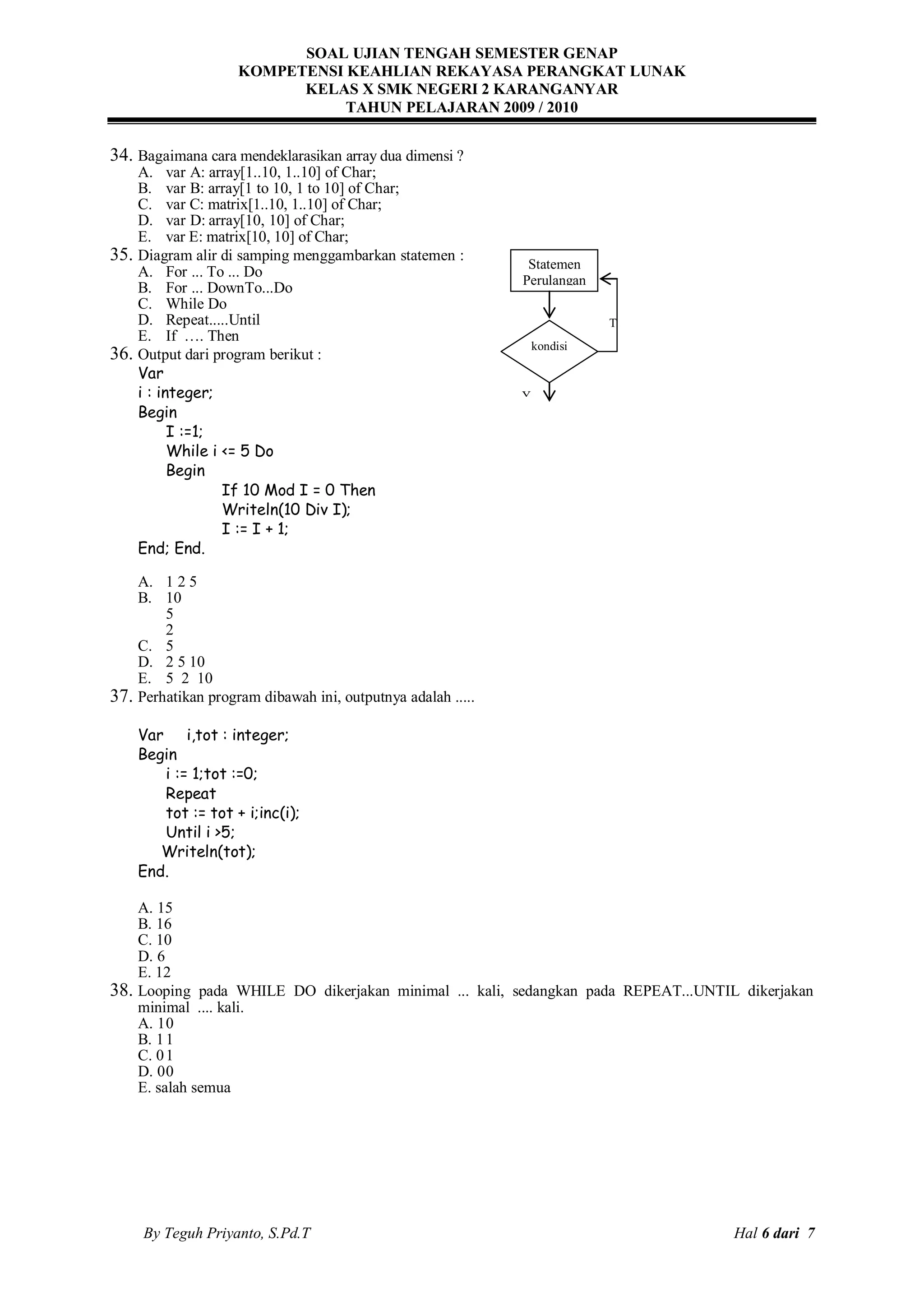 Soal tts-rpl-kelas-x-new | PDF