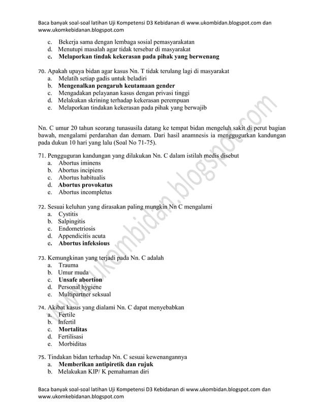Soal uji kompetensi bidan 2018, 2019, 2020, 2021, 2022, 2023, 2024, 2025, 2026, 2027 | PDF