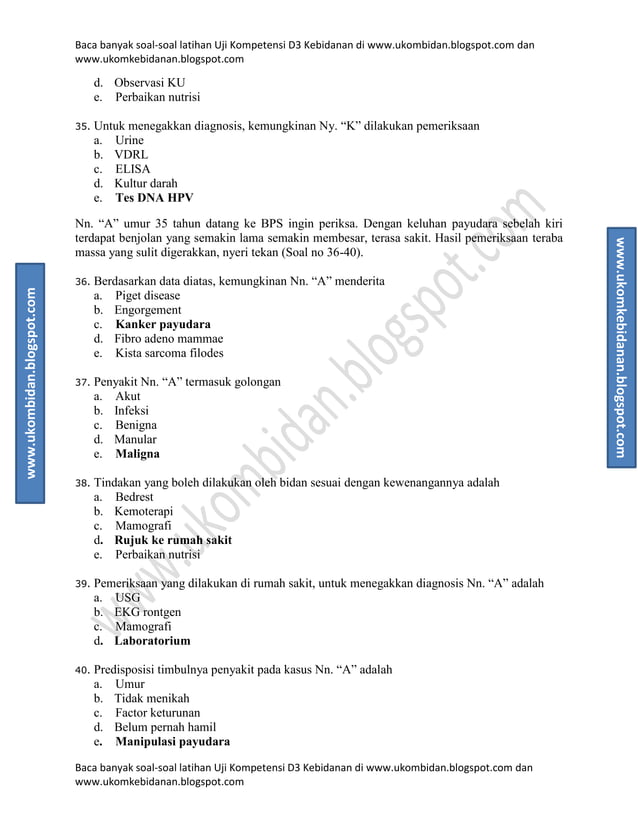 Soal uji kompetensi bidan 2018, 2019, 2020, 2021, 2022, 2023, 2024, 2025, 2026, 2027 | PDF