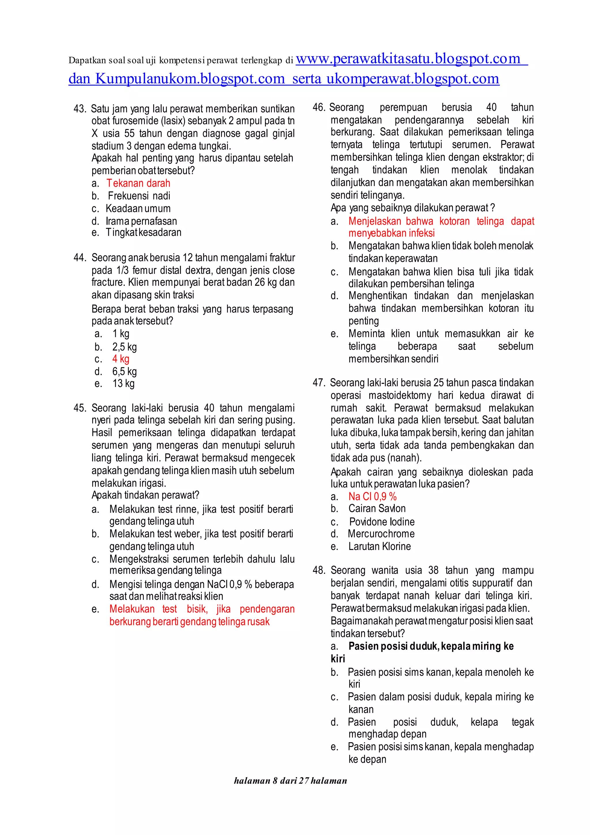 Soal ukom perawat dan kunci jawaban | DOCX