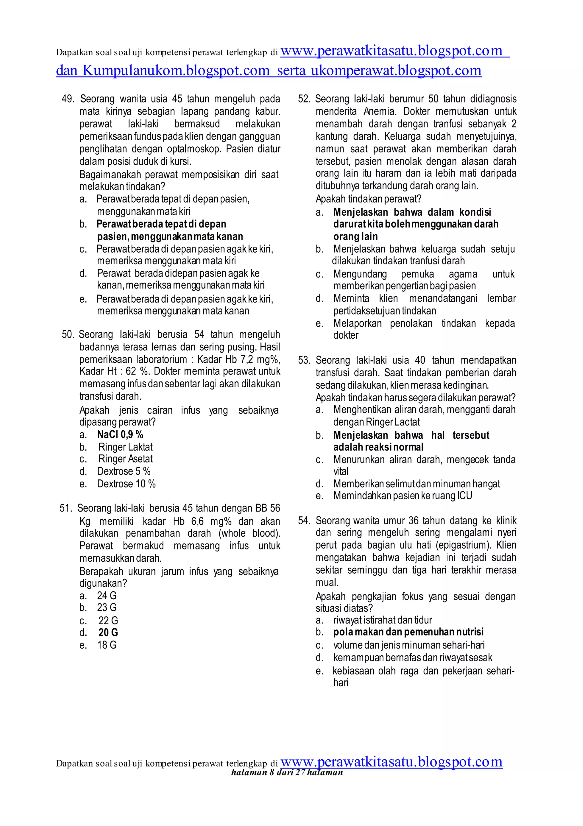 Soal ukom perawat dan kunci jawaban | DOCX