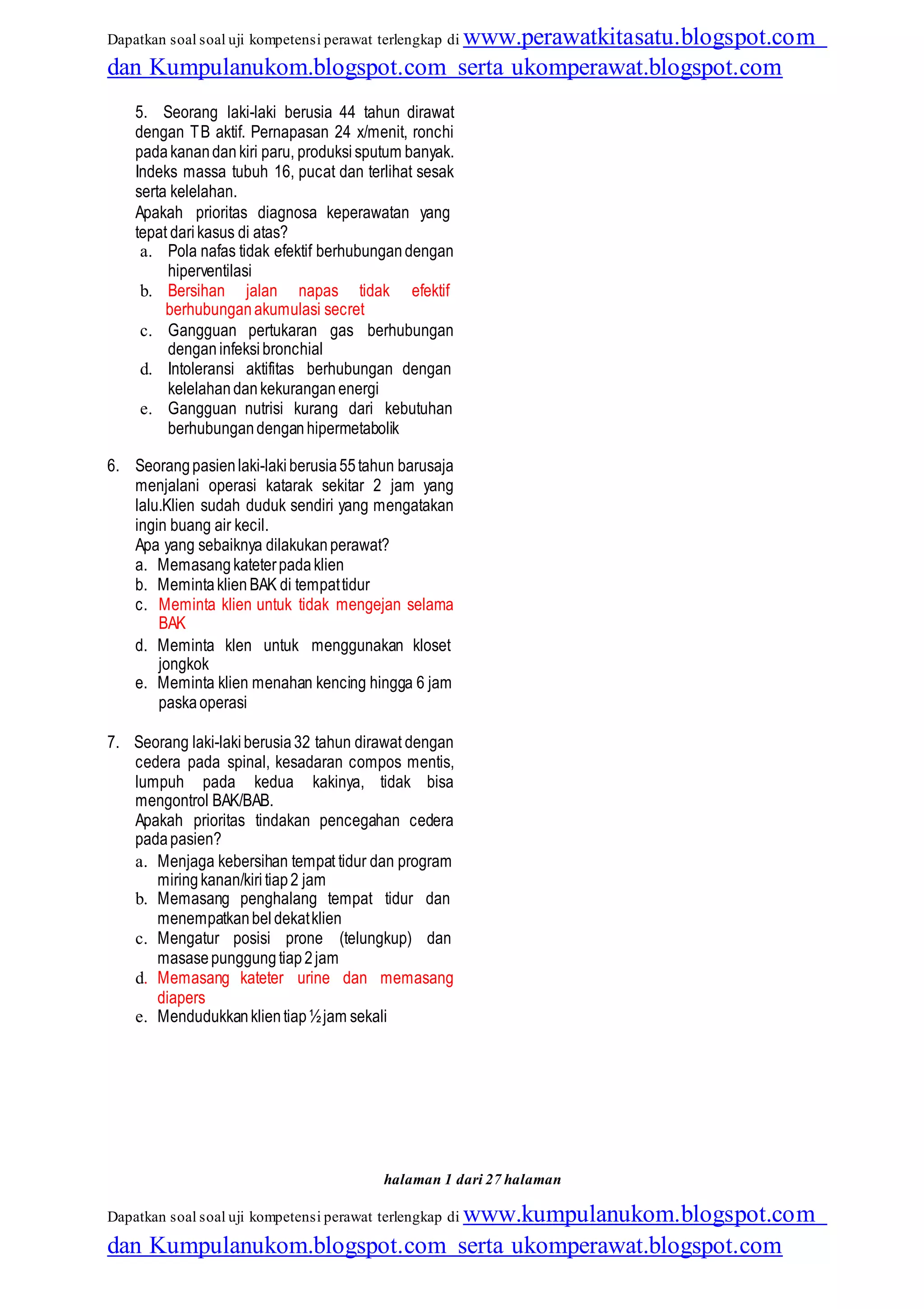 Soal ukom perawat dan kunci jawaban | DOCX