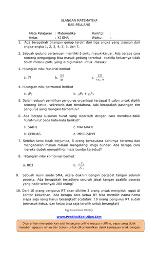 Soal ulangan-peluang-sma-k elas-xi | PDF