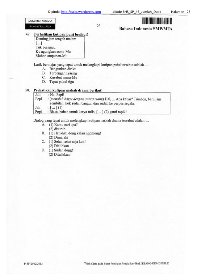 Soal UN-Bahasa Indonesia-SMP | PDF