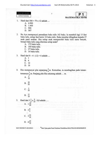Soal un-matematika-sd-p1-2013 | PDF