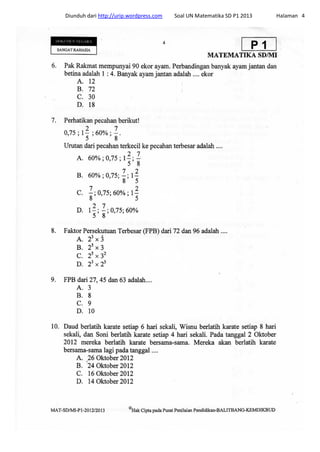 Soal un-matematika-sd-p1-2013 | PDF