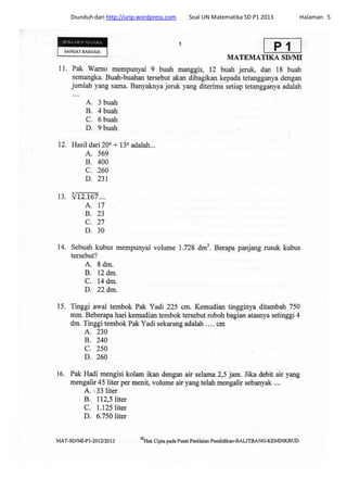 Soal un-matematika-sd-p1-2013 | PDF
