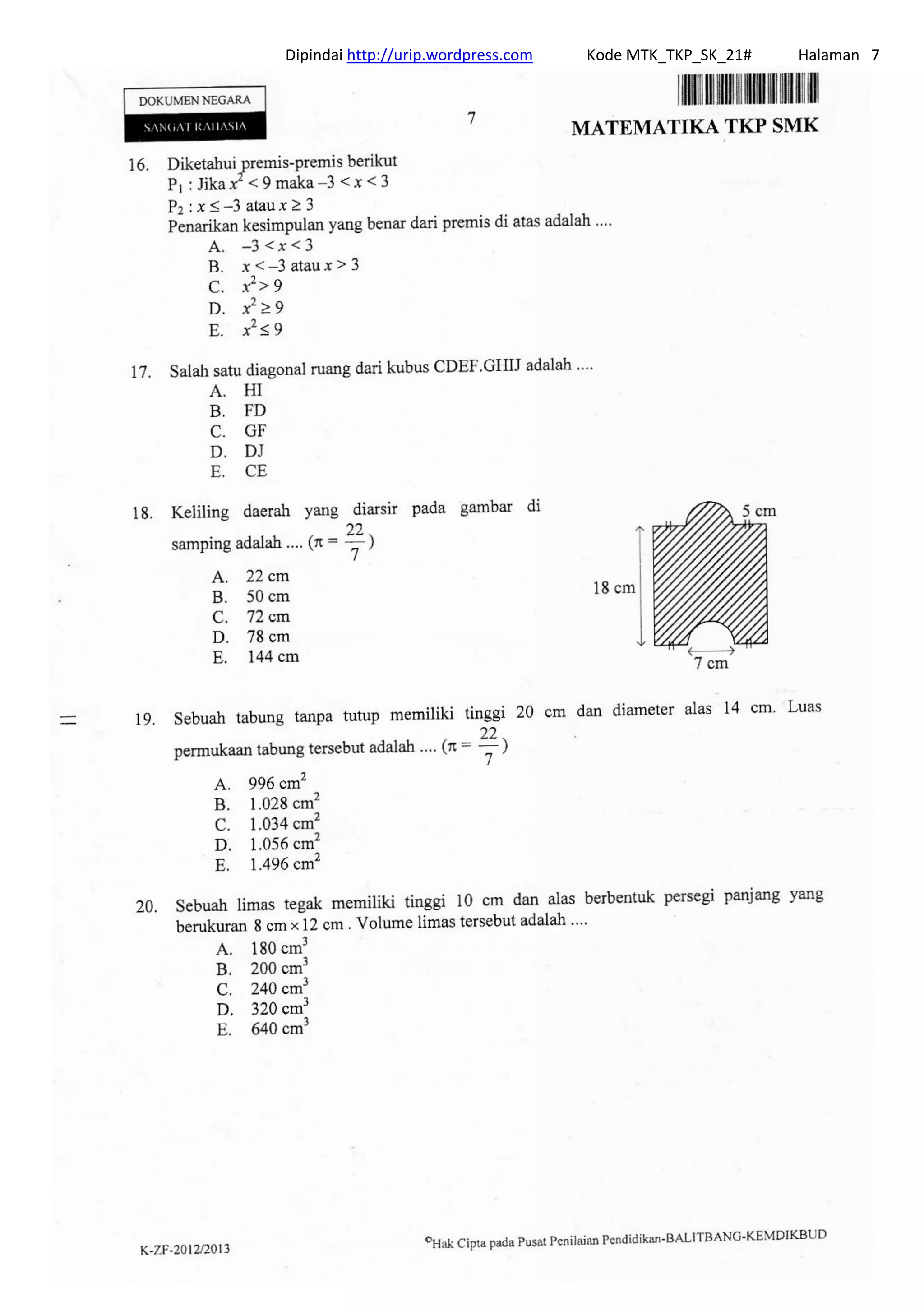 Soal un-matematika-smk-kelompok-teknologi-kesehatan-dan-pertanian-tahun-2013-kode-mtk tkp-sk_21 ...