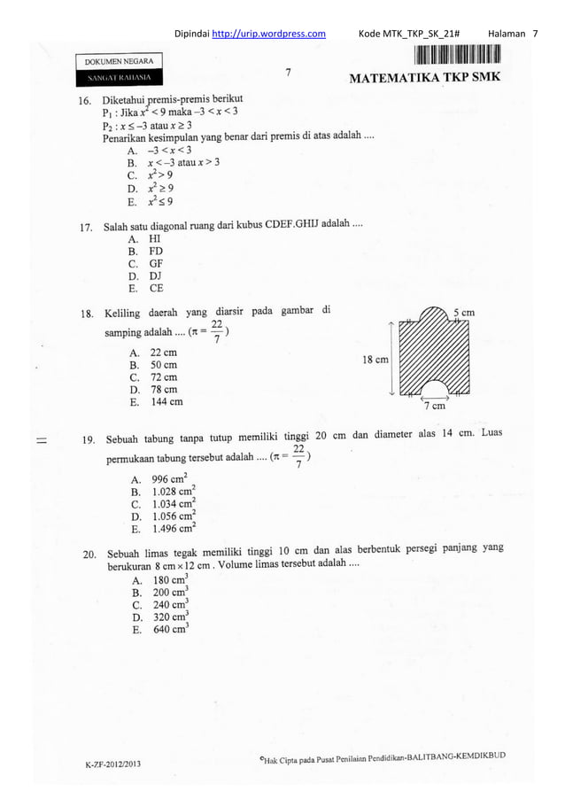 Soal un-matematika-smk-kelompok-teknologi-kesehatan-dan-pertanian-tahun-2013-kode-mtk tkp-sk_21 ...