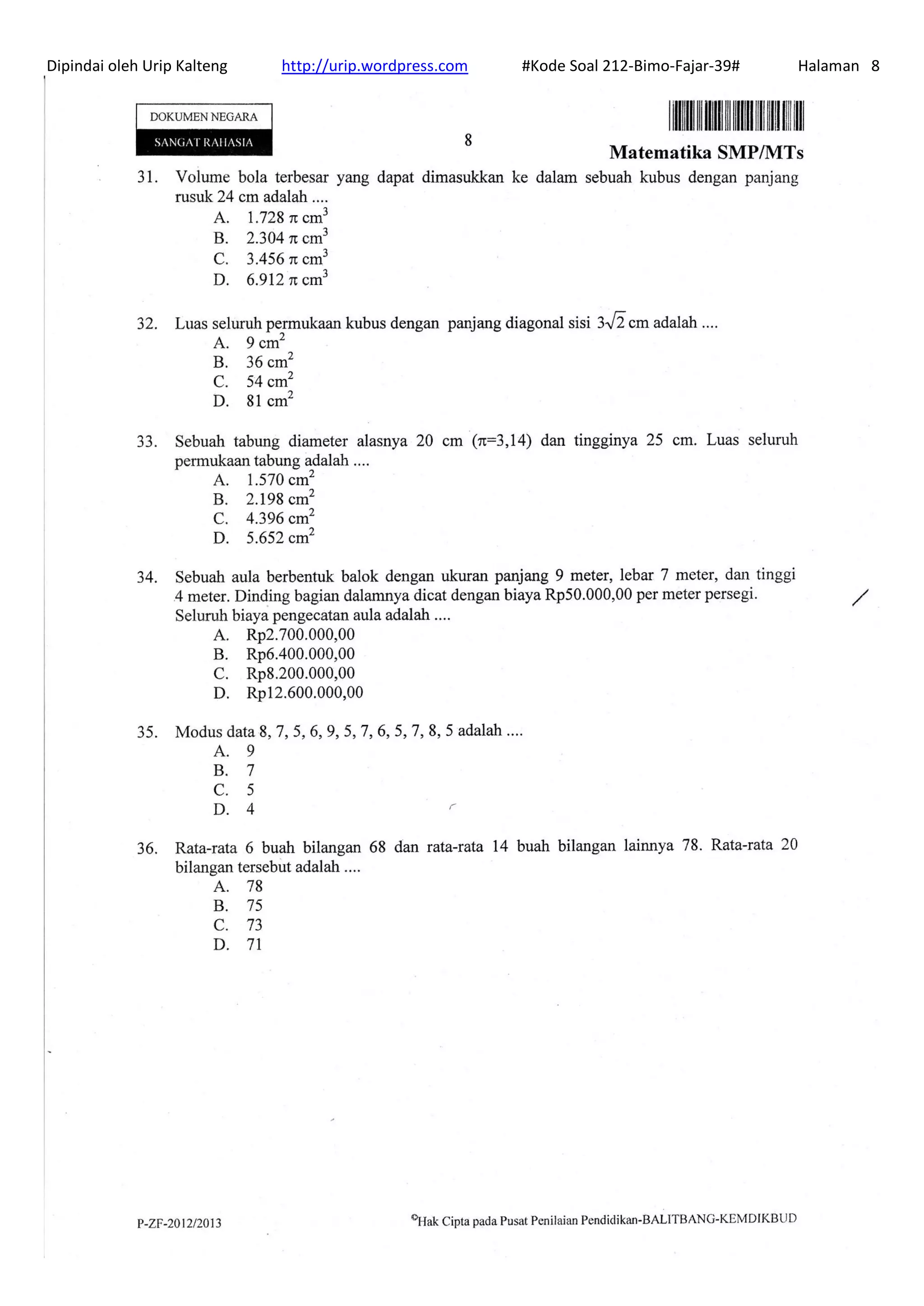 Soal un-matematika-smp-21-212-bimo-fajar-39 | PDF