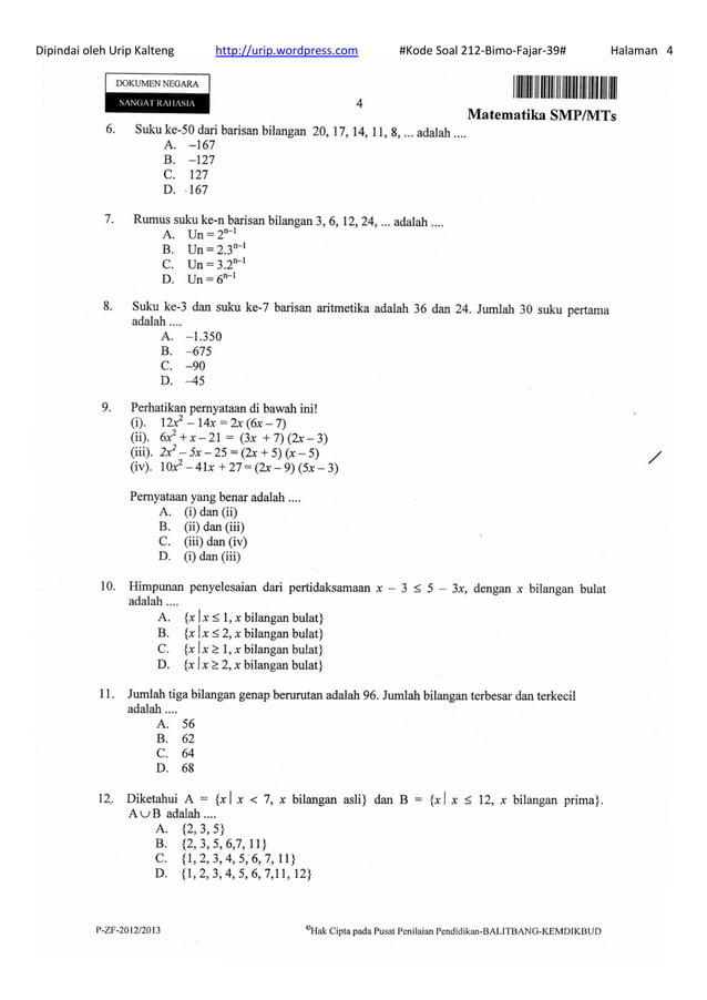 Soal un-matematika-smp-21-212-bimo-fajar-39 | PDF