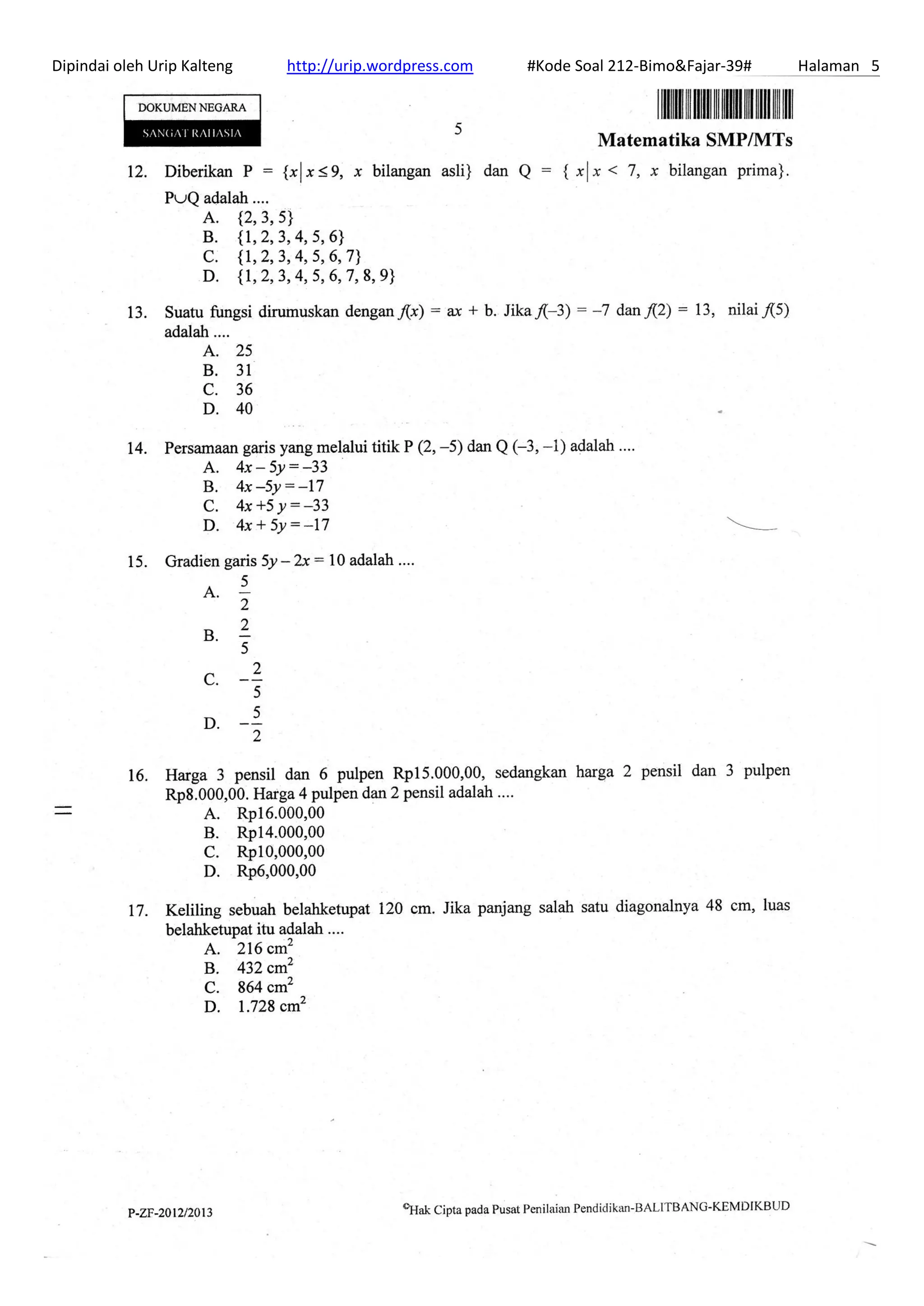 Soal un-matematika-smp-22-312-bimo-fajar-39-283 | PDF
