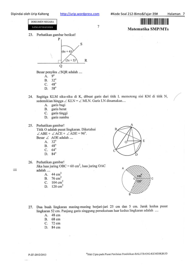 Soal un-matematika-smp-22-312-bimo-fajar-39-283 | PDF
