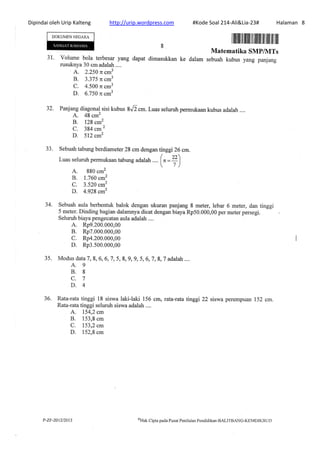 Soal un-matematika-smp-22-314-ali-lia-23 | PDF