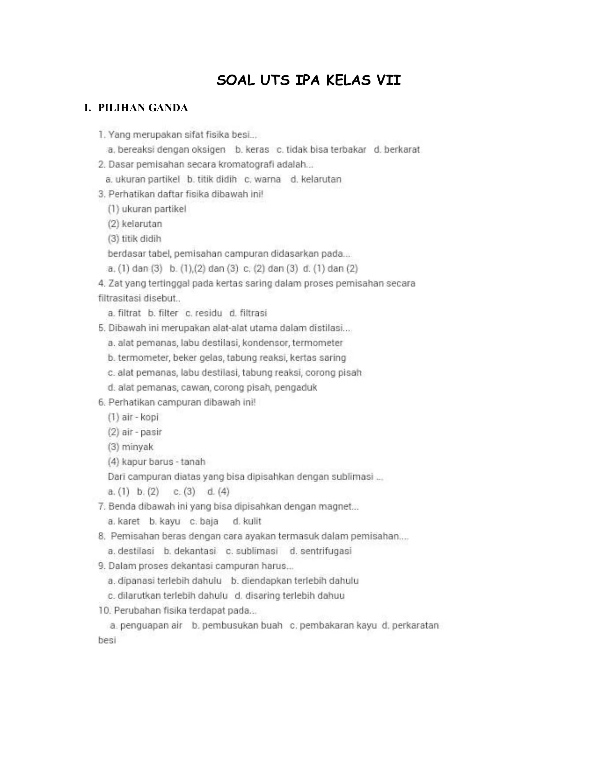 Soal uts ipa kelas vii | PDF Soal uts ipa kelas vii | PDF