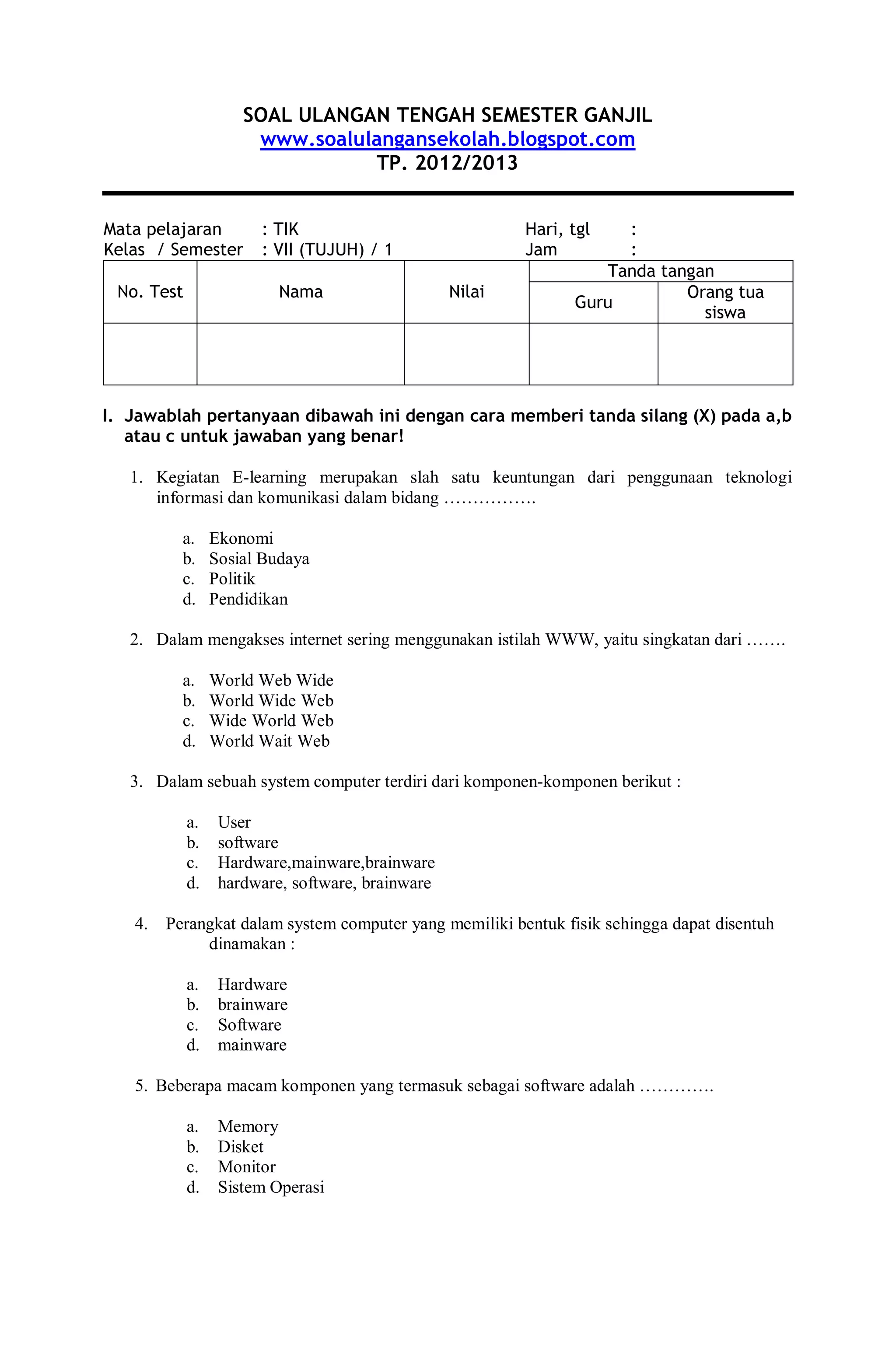 Soal uts-tik-smp-kelas-7-semester-1 | PDF