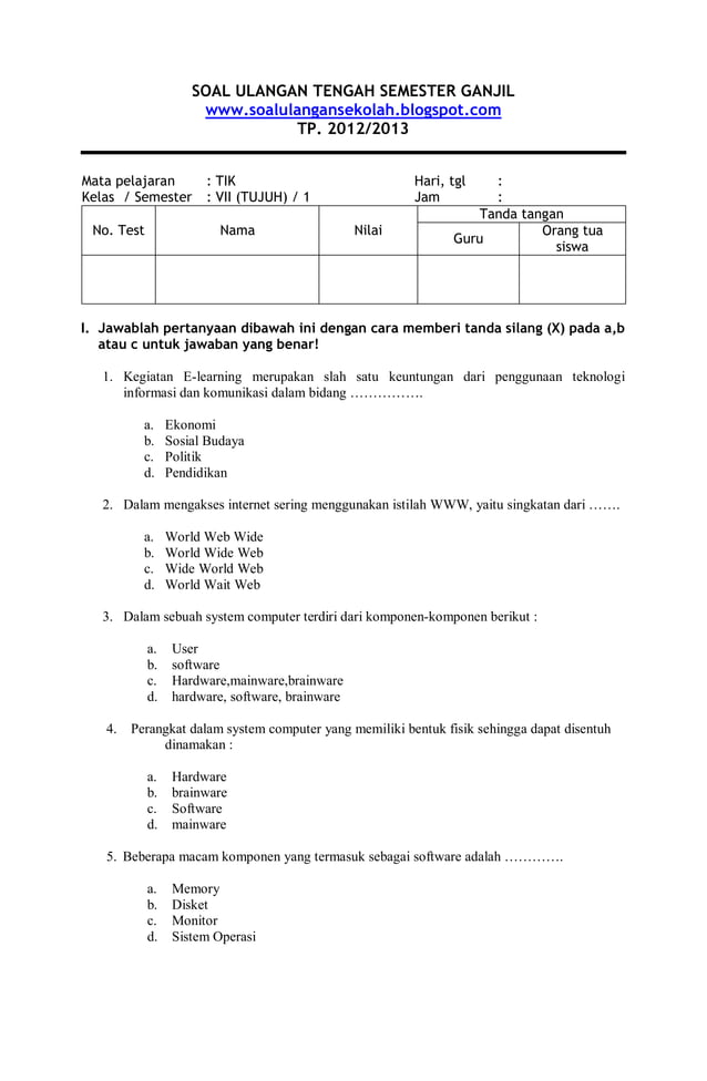 Soal uts-tik-smp-kelas-7-semester-1 | PDF