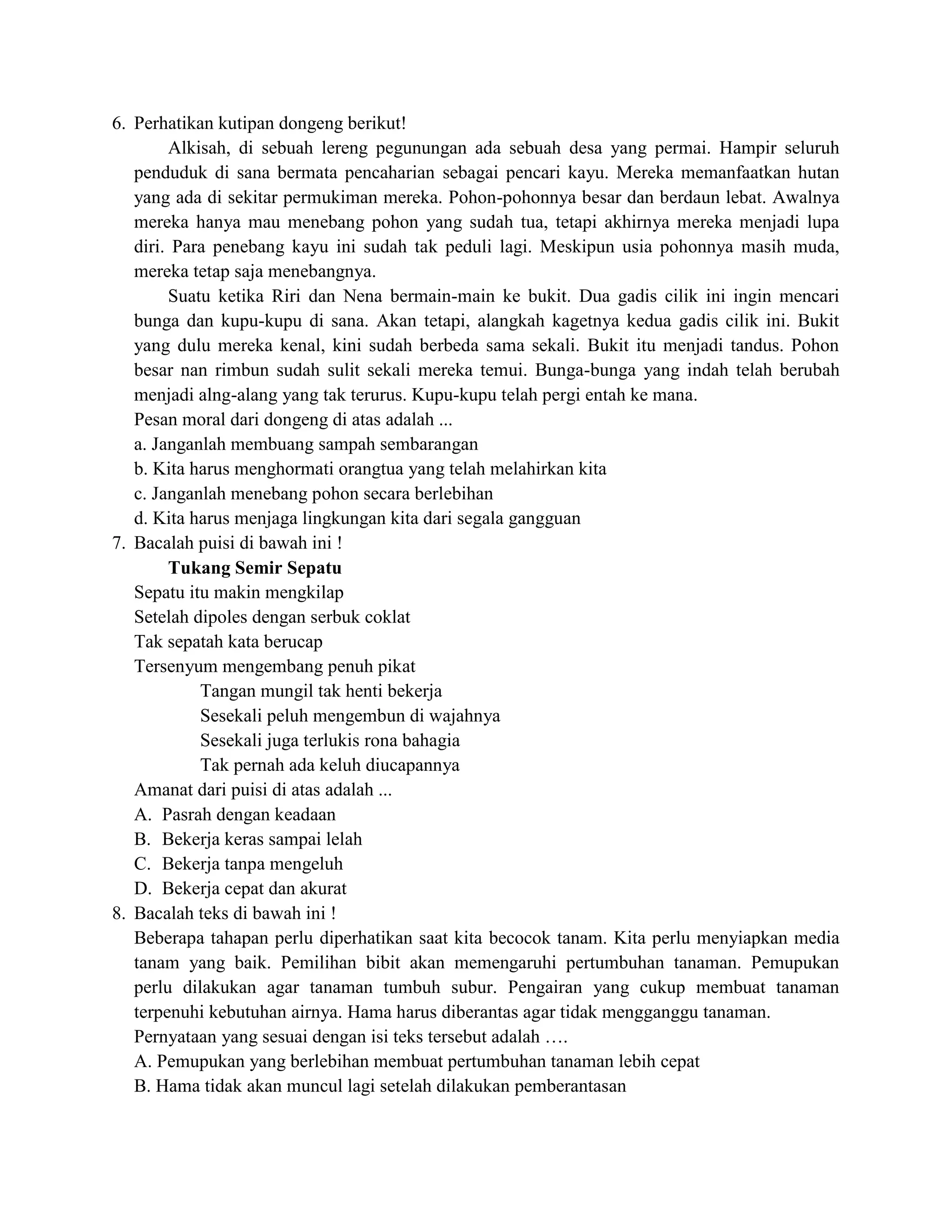 Soal soal Ujian Kelas 6 SD | PDF