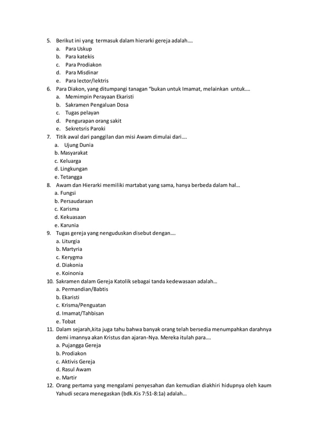 Soal agama katolik kelas xi | DOCX