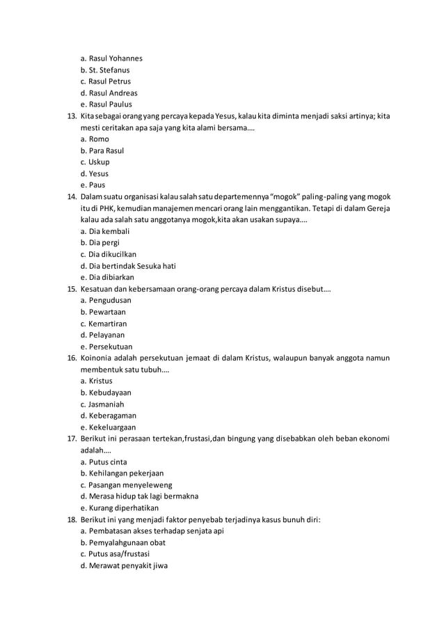 Soal agama katolik kelas xi | DOCX