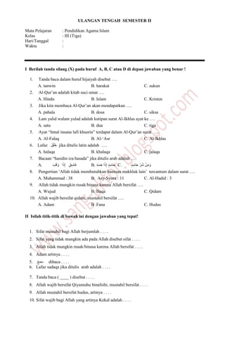 Soal agama kelas iii uts mid semester ii 09-10 | PDF