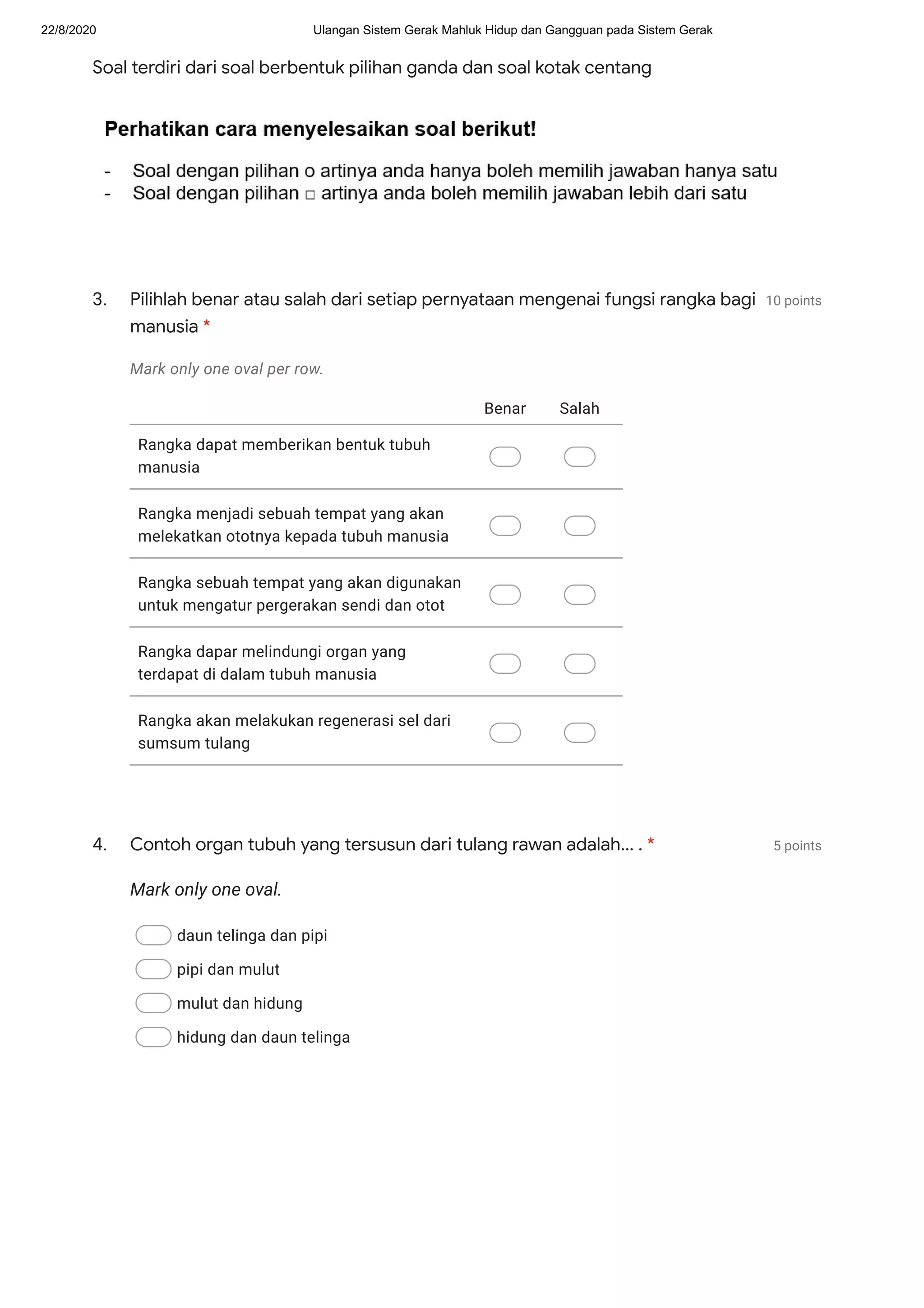 Soal akm sistem gerak manusia kelas 8 | PDF