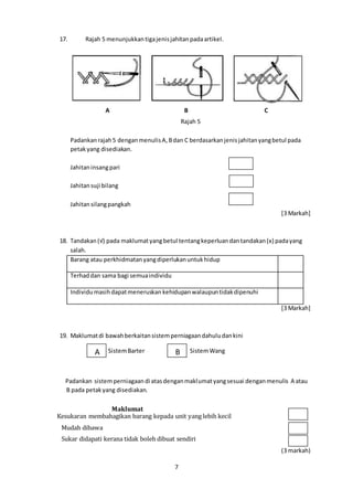 SOALAN UJIAN KHB TINGKATAN 1 | PDF
