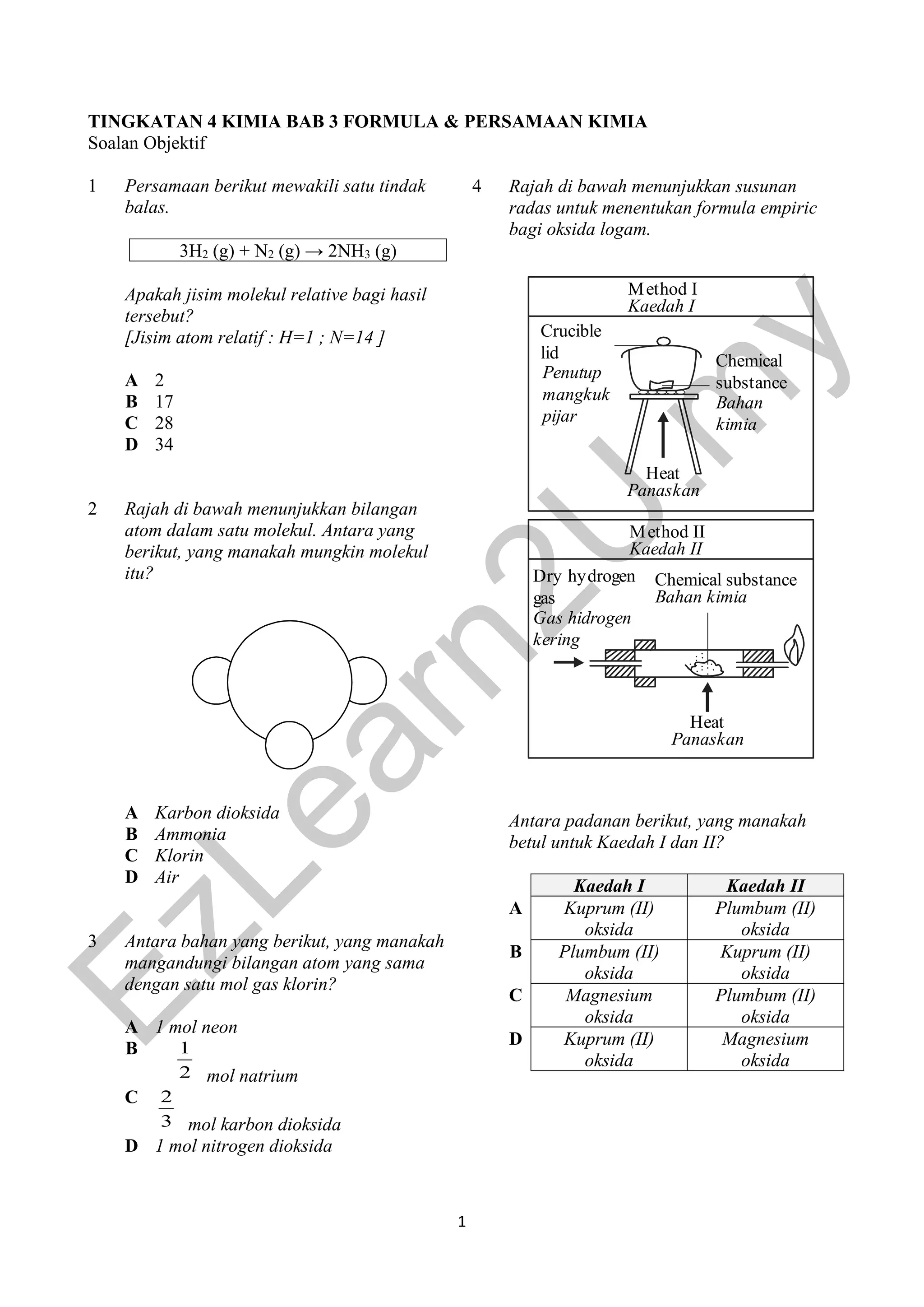 Soalan tubi-f4-kimia-bab-3-formula-persamaan-kimia | PDF