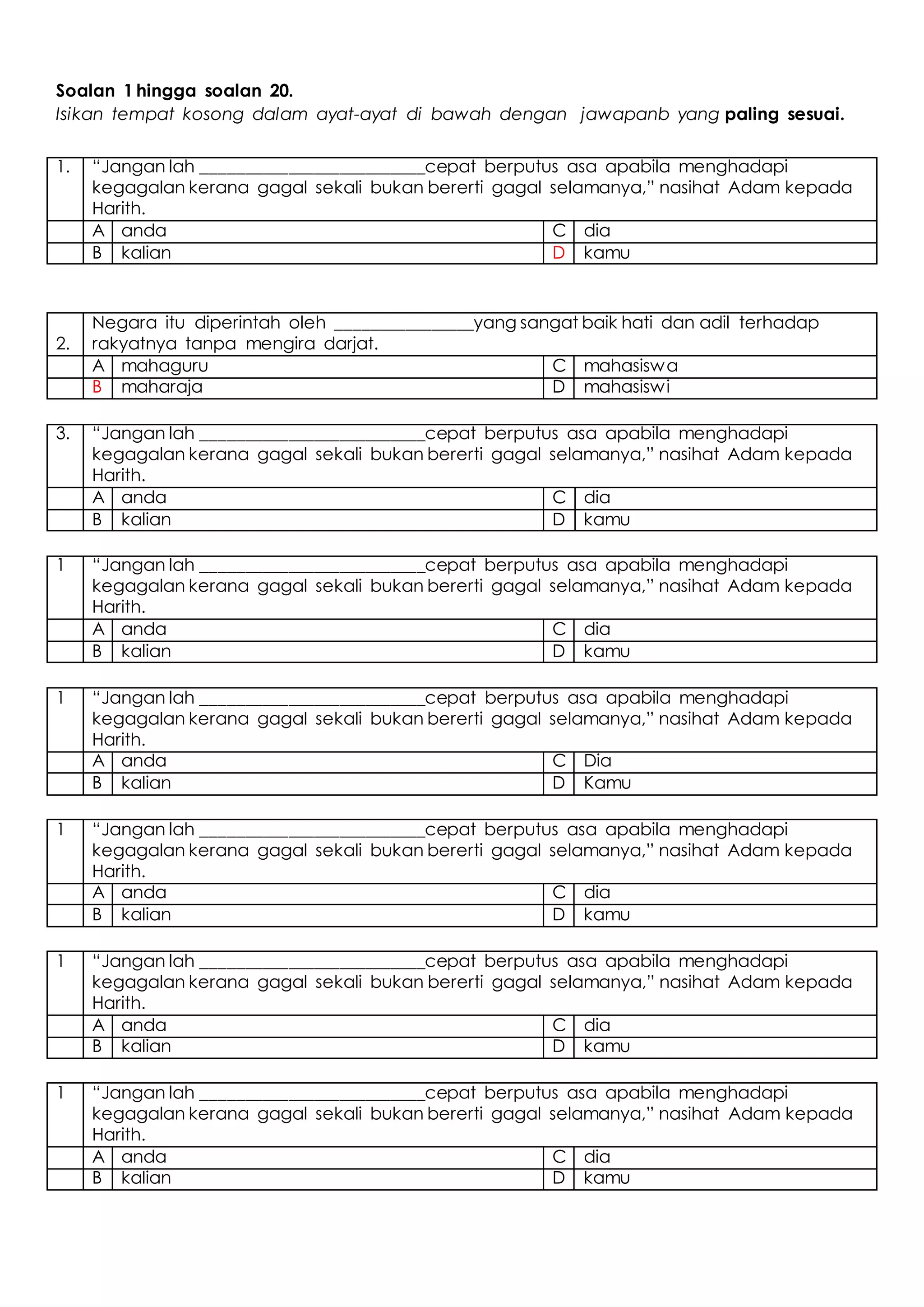 Soalan 1 hingga soalan 20 | DOCX