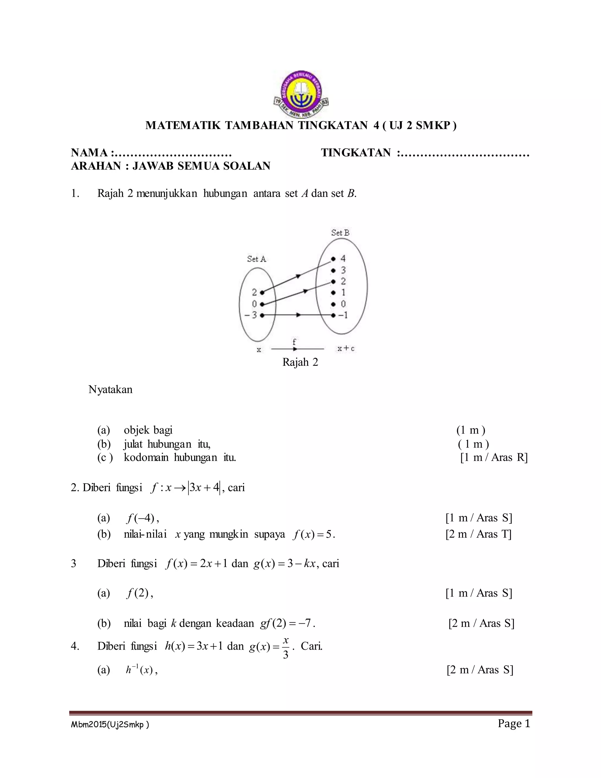 Soalan addmath f4 | DOCX