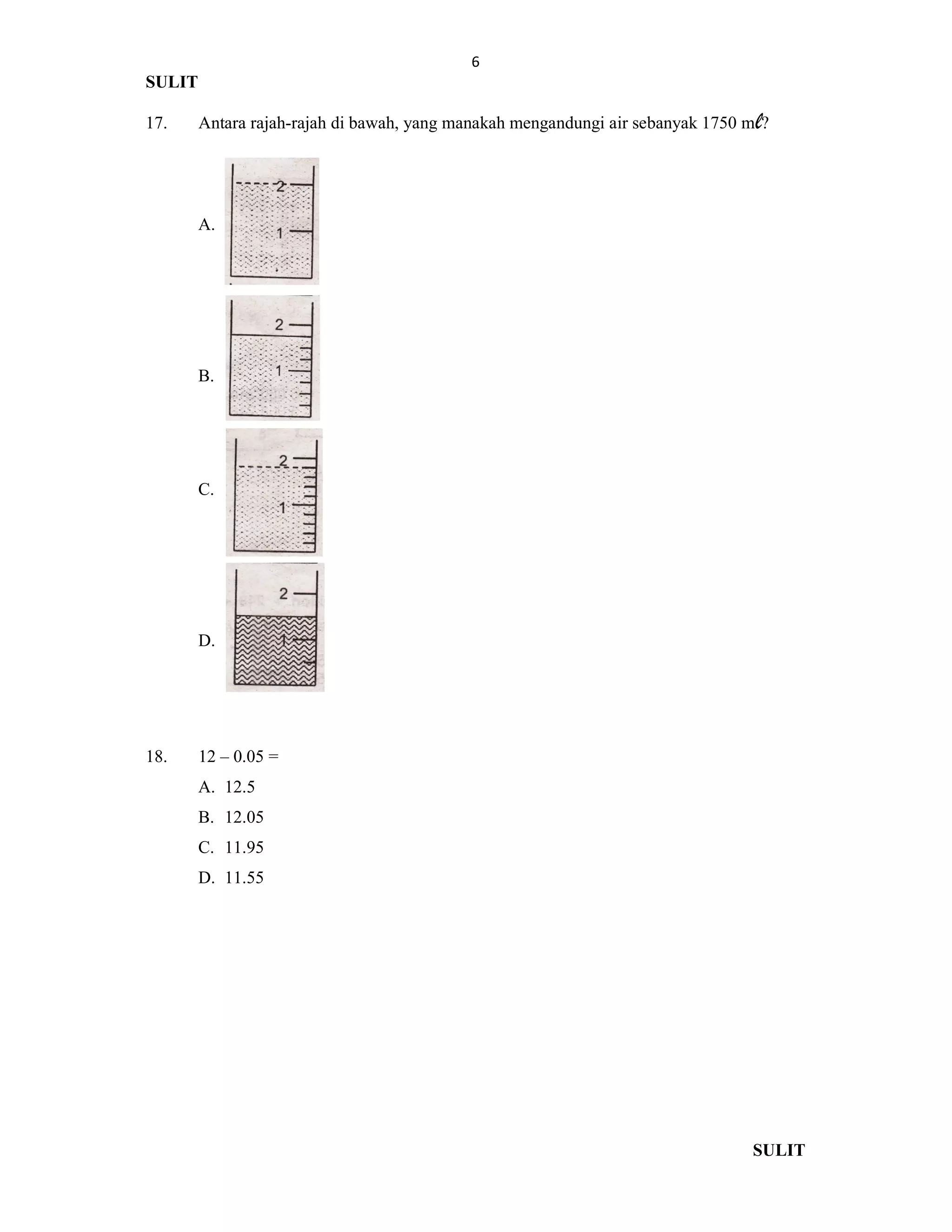 Soalan akhir tahun tahun 5 - matematik kertas 1 - 2015 | PDF